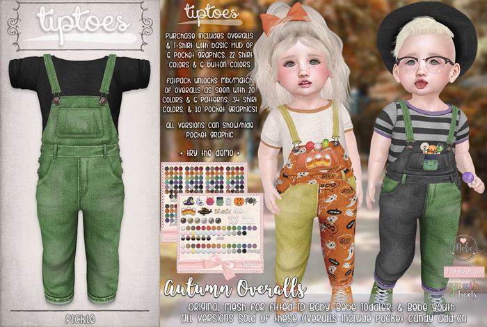 Second Life Marketplace - . tiptoes - Autumn Overalls - Pickle