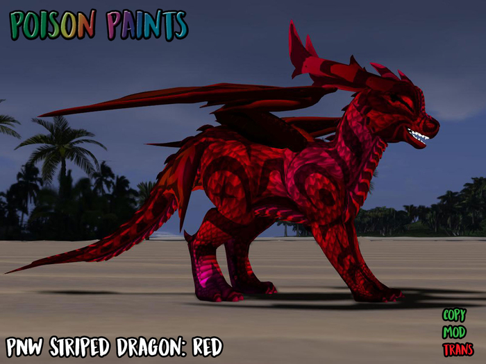 Second Life Marketplace - {Poison Paints} PNW Striped Dragon: Red for ...