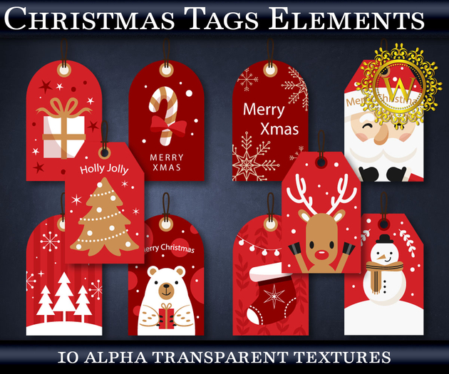 Second Life Marketplace - Christmas Tags 10 Transparent Alpha Textures ...
