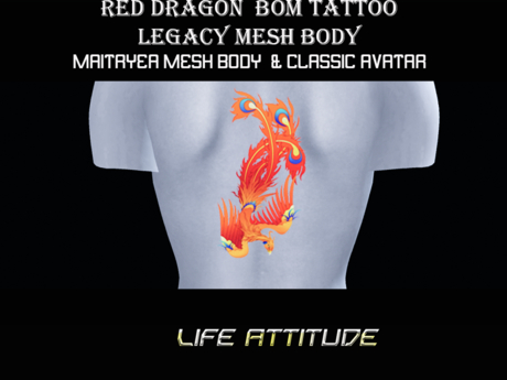 Second Life Marketplace - BIG SALE BOM - RED DRAGON TATTOO ON BACK TORSO