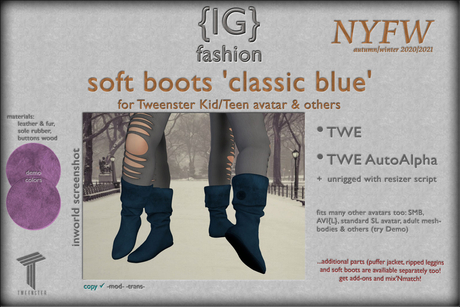 Second Life Marketplace - {IG} fashion soft boots-classic_blue-TWE+ [wear]