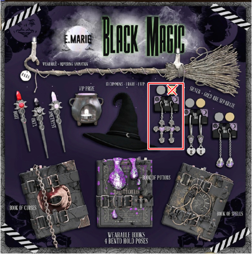 Second Life Marketplace - e.marie // Black Magic Gacha - Cross Earrings ...