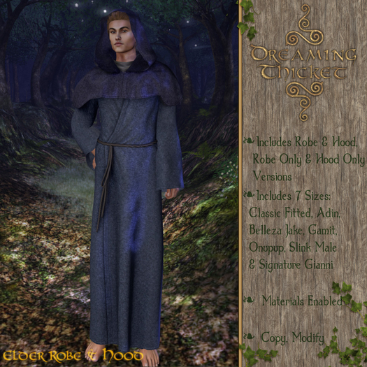 Second Life Marketplace - Dreaming Thicket - Elder Robe & Hood - Woad