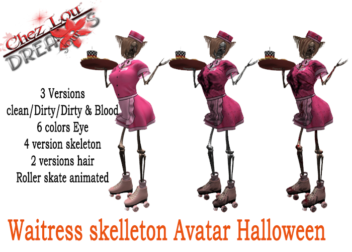 Second Life Marketplace - Chez Lou - Waitress Skeleton Avatar Halloween ...