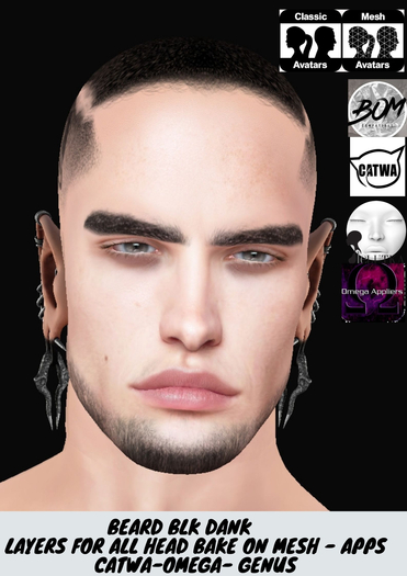 Second Life Marketplace - !O.S! Beard Blk Dank BOM/ Catwa/Genus/Omega
