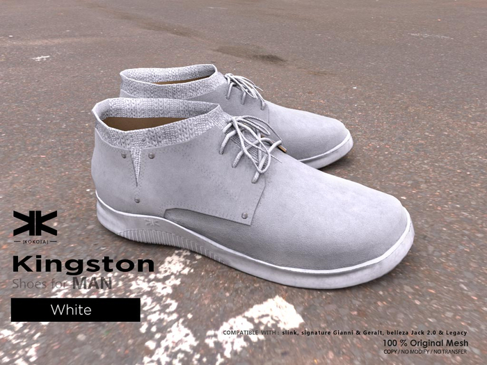 Second Life Marketplace - Kingston :: Male Shoes :: White :: {kokoia}