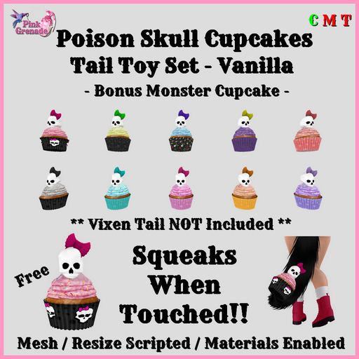 Second Life Marketplace - Pink Grenade - Poison Skull Cupcake Tail Toy ...