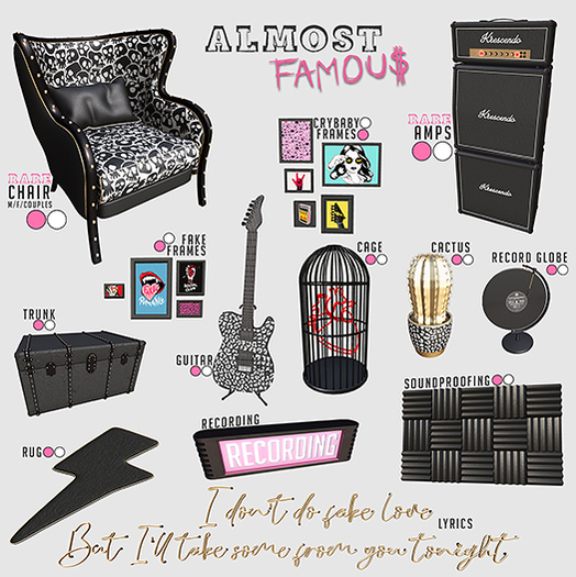 Second Life Marketplace - [Kres] Almost Famous FULL BLACK SET W/RARES ...