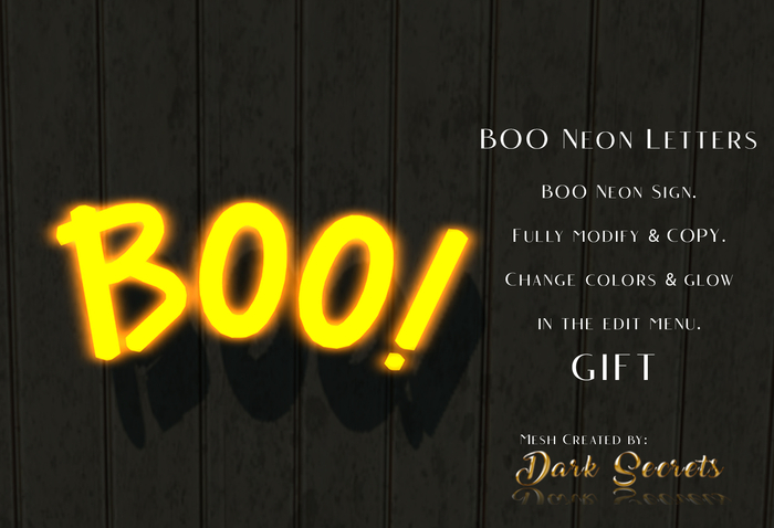Second Life Marketplace - Dark Secrets - BOO Neon Letters