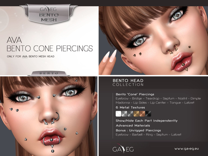Second Life Marketplace - [GA.EG] Ava Bento Cone Piercings