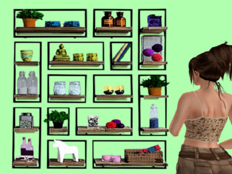 Second Life Marketplace - HOME ART DECOR! "DISPLAY SHELF BOTTLES PLANTS ...