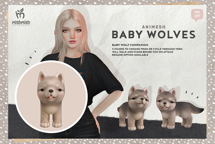 Second Life Marketplace - MishMish - Baby Wolf Companion / Bright [Boxed]
