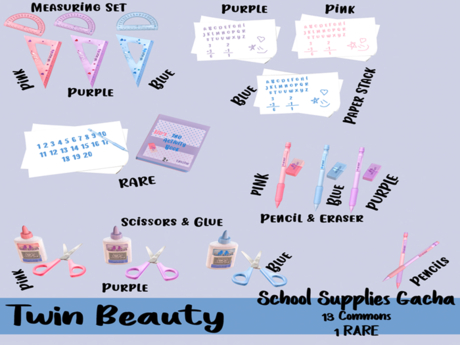 Second Life Marketplace - ~*TB*~ School Supplies Gacha - Full Set