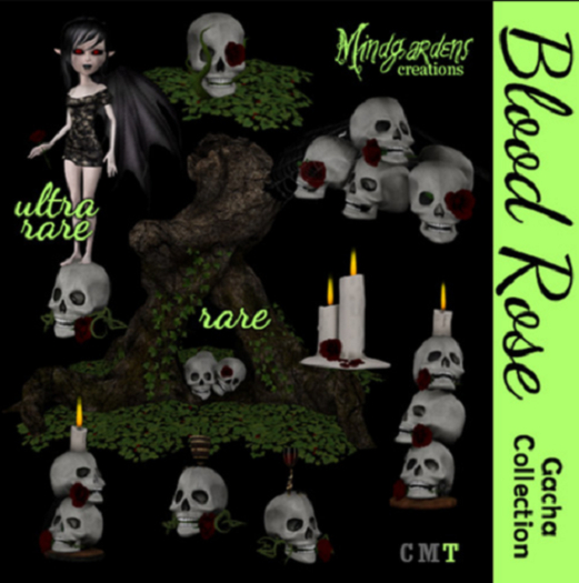 Second Life Marketplace - MG - Blood Rose Trio Skull Candle - Wood Base ...