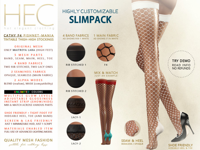 Second Life Marketplace - HEC "Cathy" Tintable Fishnet-Mania Mesh ...