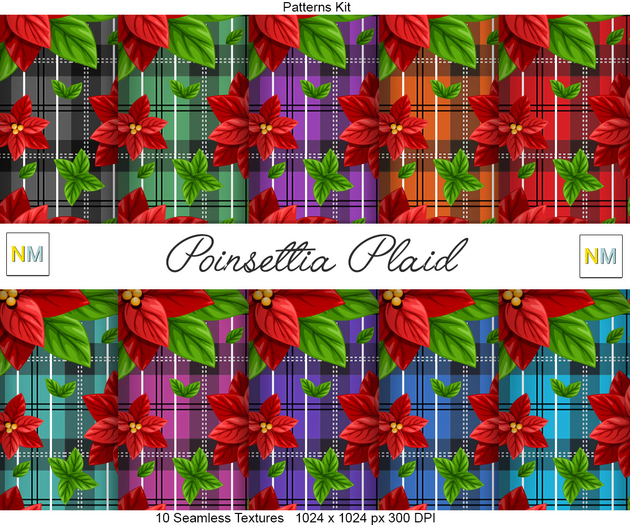 Second Life Marketplace - Poinsettia Plaid Patterns Kit 10 Seamless ...