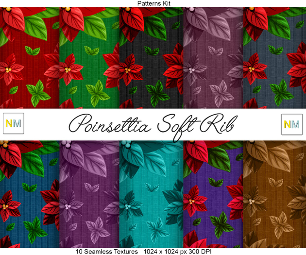 Second Life Marketplace - Poinsettia Soft Rib Patterns Kit 10 Seamless ...