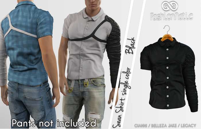 Second Life Marketplace - FashionNatic - Sean Shirt Black With Black ...