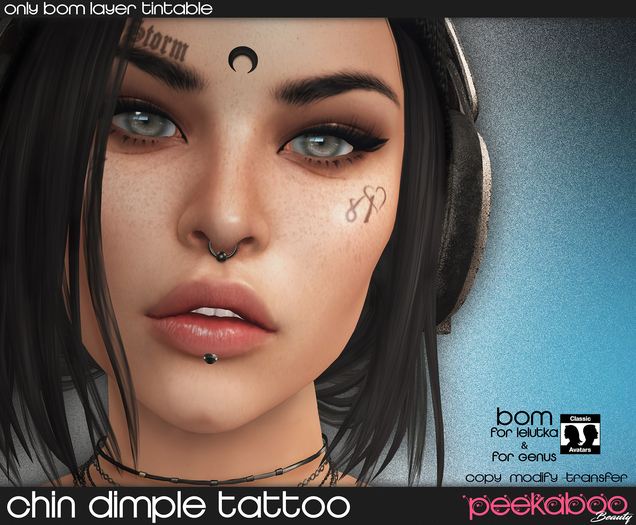 Second Life Marketplace - Peekaboo - Chin Dimple Tattoo Lelutka & Genus