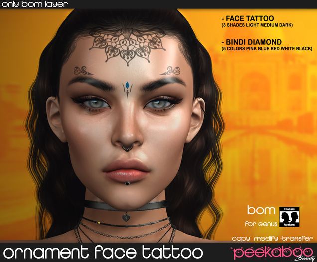Second Life Marketplace - Peekaboo - Ornament Face Tattoo Genus