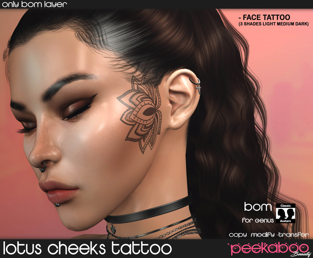 Second Life Marketplace - Peekaboo - Lotus Cheeks Tattoo Genus