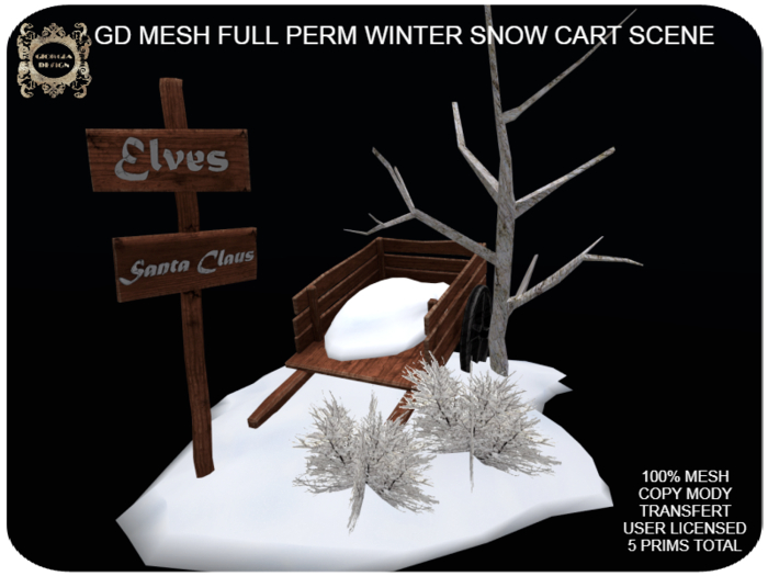Second Life Marketplace - GD MESH FULL PERM WINTER SNOW CART SCENE