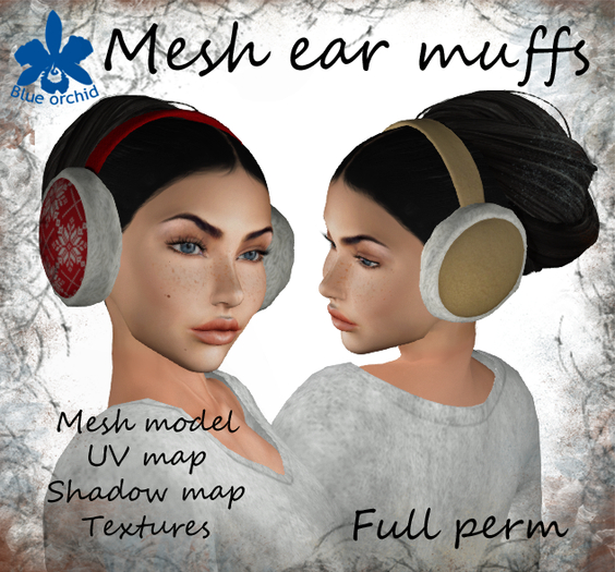 Second Life Marketplace - Blue orchid ~ Mesh ear muffs (boxed)