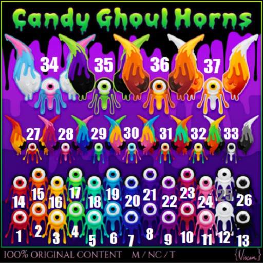 Second Life Marketplace - {Vixen} - Candy Ghoul Horns - { #36 Pumpkin Pie }