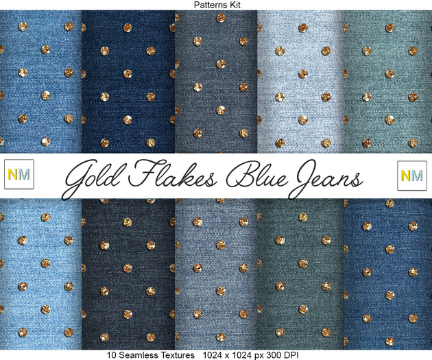 Second Life Marketplace - Gold Flakes Blue Jeans Patterns Kit 10 ...