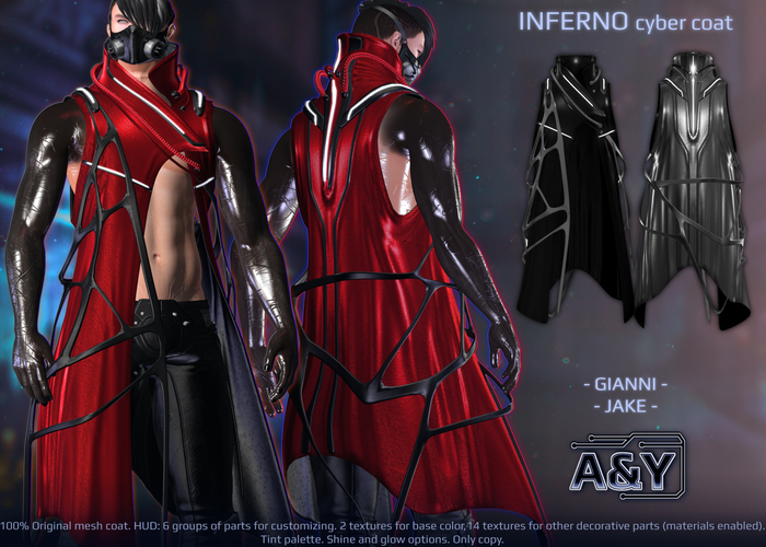 Second Life Marketplace - A&Y Inferno Cyber Coat - Black