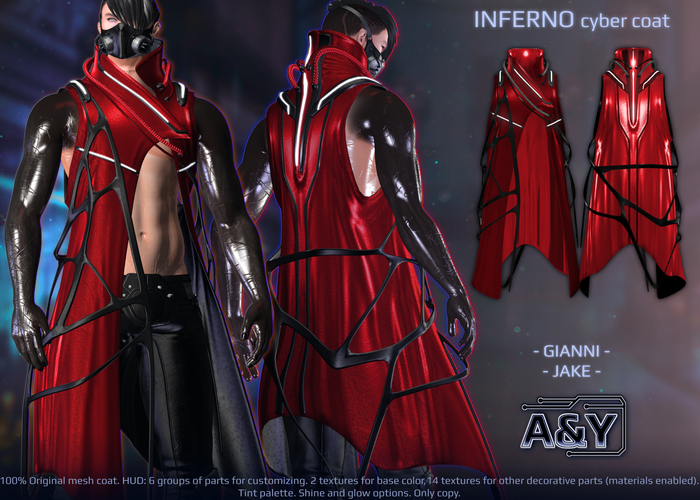 Second Life Marketplace - A&Y Inferno Cyber Coat - Red