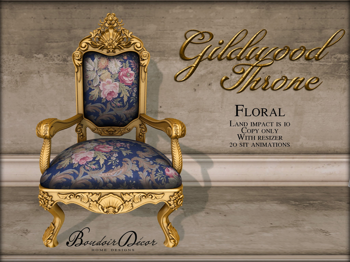 Second Life Marketplace - Boudoir-Italian Gildwood Throne Floral