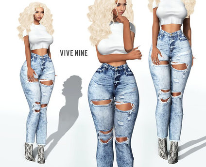 Second Life Marketplace - .: vive nine:. Distressed Aggy Jeans - DEMO