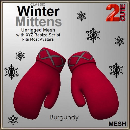 Second Life Marketplace - Classic Winter Mittens - Burgundy