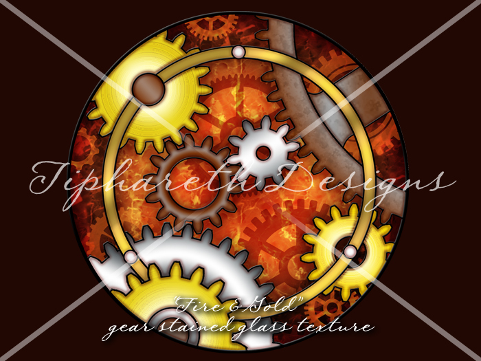 Second Life Marketplace - TD "Fire & Gold" Steampunk Stained Glass Gear ...