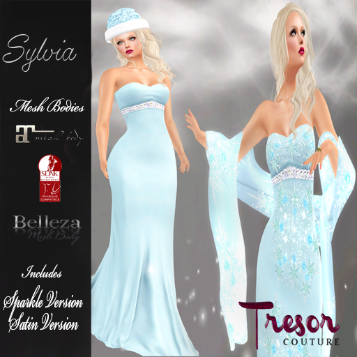 Second Life Marketplace - Tresor Couture~Sylvia Ice Blue Holiday Edition