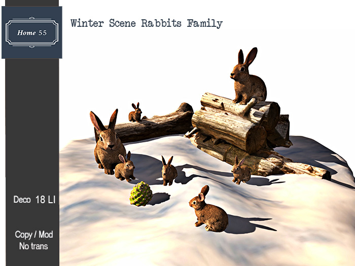 Second Life Marketplace - HOME 55 - Winter Scene Rabbits Family