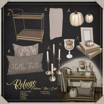 Second Life Marketplace - Refuge - Autumn Bar Cart Pumpkins