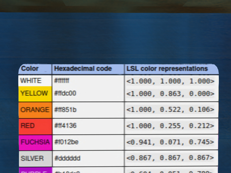 Second Life Marketplace - LSL Colors