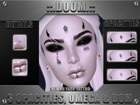 Second Life Marketplace - ::.DOOM.:: Demon Face Tattoo OMEGA & BOM (ADD ME)