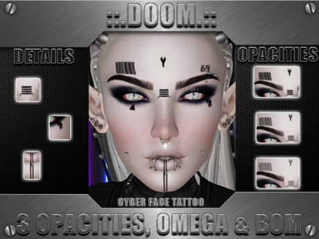 Second Life Marketplace - ::.DOOM.:: Cyber Face Tattoo OMEGA & BOM (ADD ME)