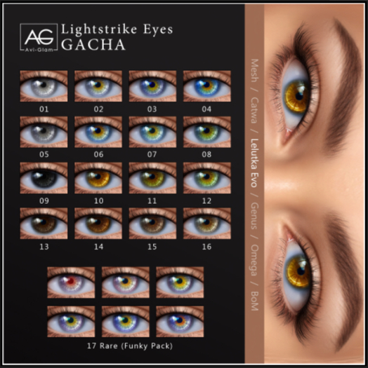 Second Life Marketplace - AG. Lightstrike Eyes Gacha - Lelutka ...