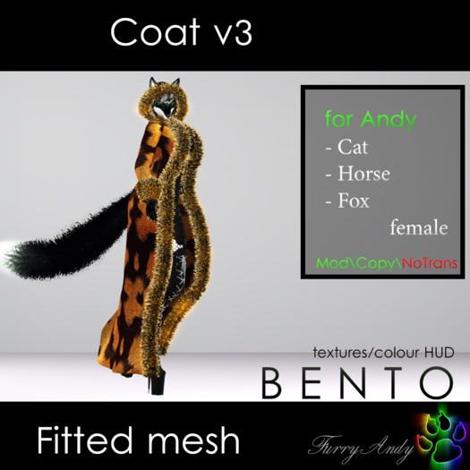 Second Life Marketplace - DEMO - Furry Andy - Coat v3 for Andy Cat ...