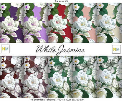 Second Life Marketplace - White Jasmine Patterns Kit 10 Seamless ...