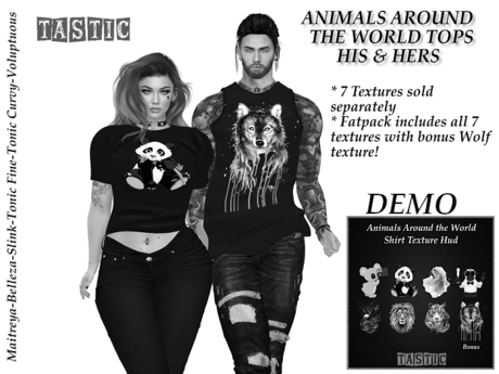 Second Life Marketplace - Tastic-Animals Around the World Shirt Demo