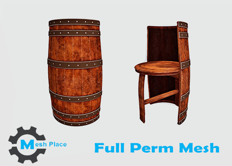 Second Life Marketplace - Mesh Place - Wooden Barrel Chair - Full Perm Mesh