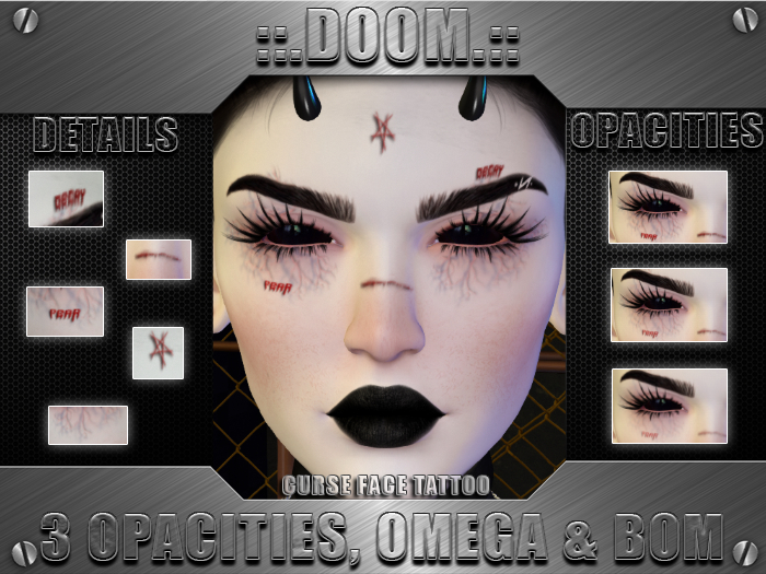 Second Life Marketplace - ::DOOM.:: Curse Face Tattoo OMEGA & BOM (ADD)