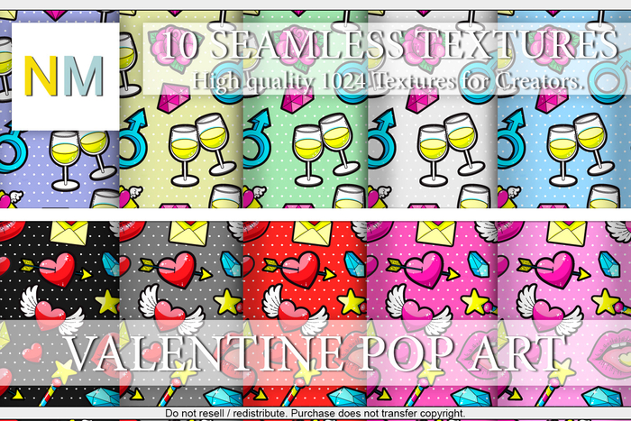 Second Life Marketplace - Valentine Pop Art Patterns Kit 10 Seamless ...