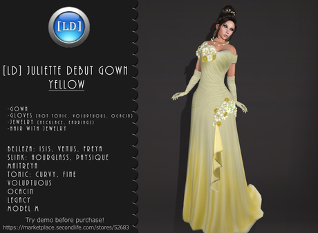 Second Life Marketplace - [LD] Juliette YELLOW Debut Gown