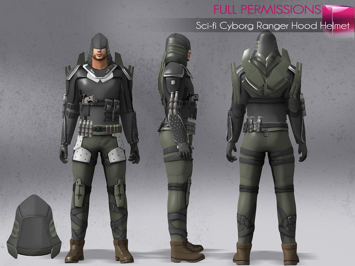 Second Life Marketplace - Full Perm Sci-fi Cyborg Ranger Hood Helmet ...